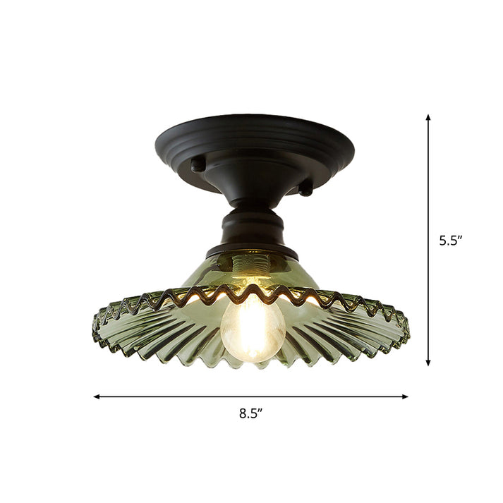 Glass Radial Mini Ceiling Lighting Vintage 1-Light Balcony Semi Flush ...