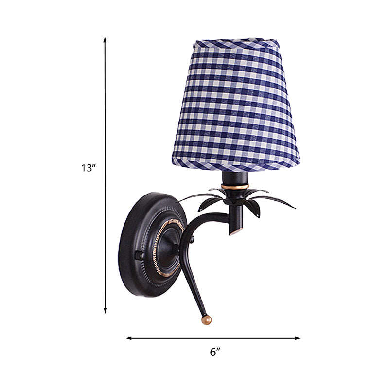 Blue Single Head Wall Mount Light Traditional Metal Conical Sconce ...