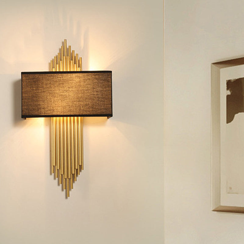Modern Rectangle Wall Light 2 Heads Fabric Shade Wall Sconce in Black ...
