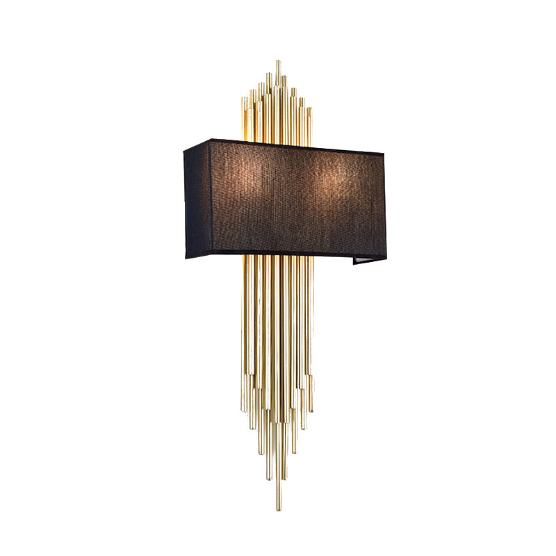 Modern Rectangle Wall Light 2 Heads Fabric Shade Wall Sconce in Black ...