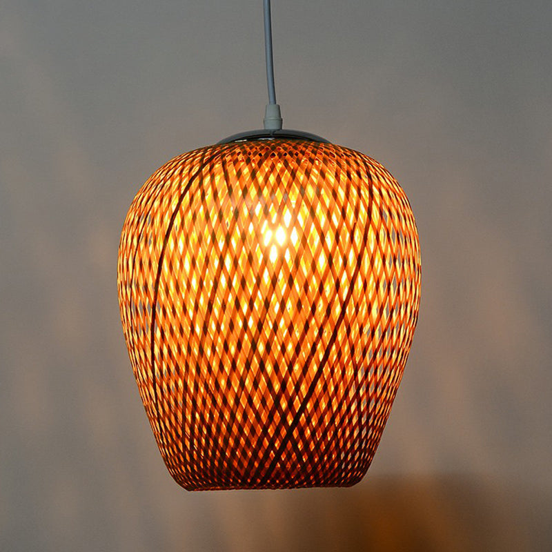 Sky Lantern Shaped Pendant Lighting Asian Bamboo Single-Bulb Study Room ...