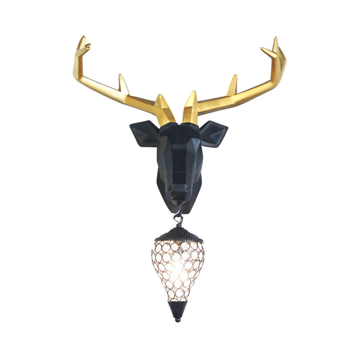 1 Light Wall Lamp Country Deer Resin Sconce Light Fixture in Black/Gold ...