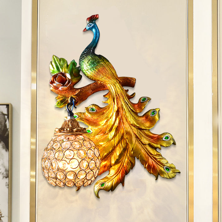 Peacock Bedroom Wall Light Fixture Country Resin 1 Light Green/Gold ...