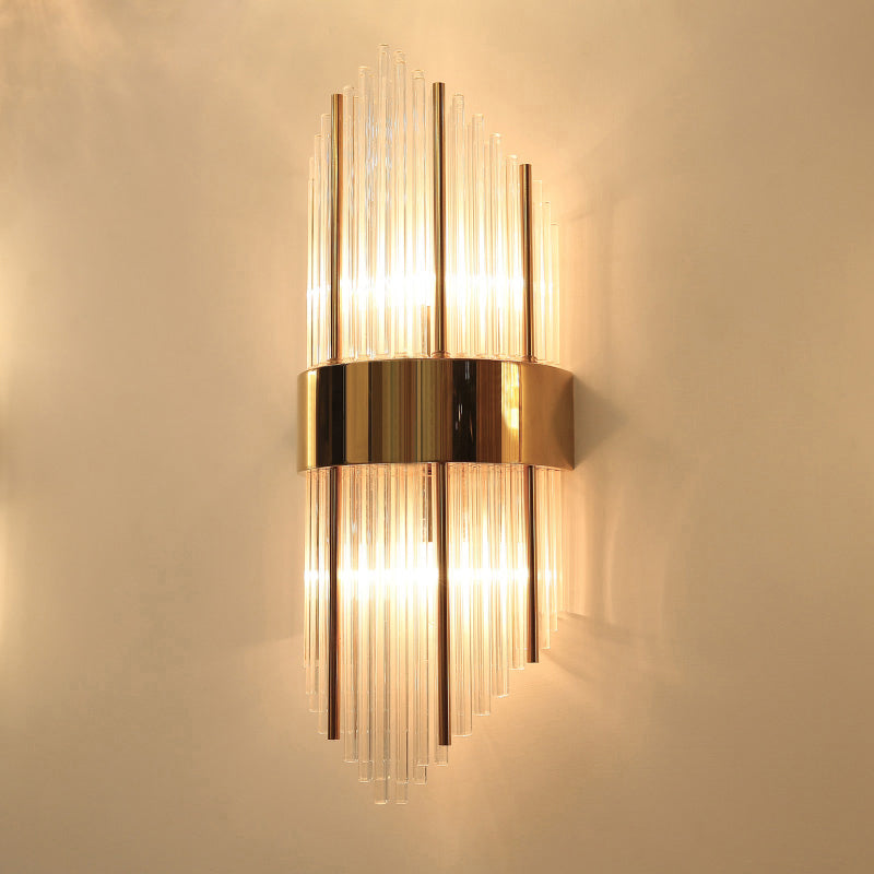Gold Rhombus Shaped Wall Lamp Fixture Simplicity 2-Light Glass Rod ...