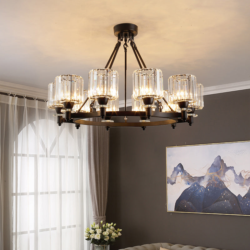 Cylindrical Ceiling Pendant Lamp Modern Crystal Living Room Chandelier ...