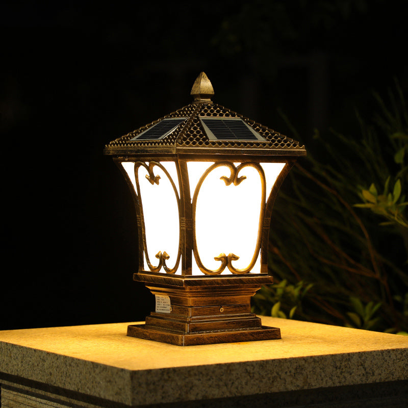 Frosted Glass LED Solar Outdoor Lamp Vintage Flared Garden Post ...