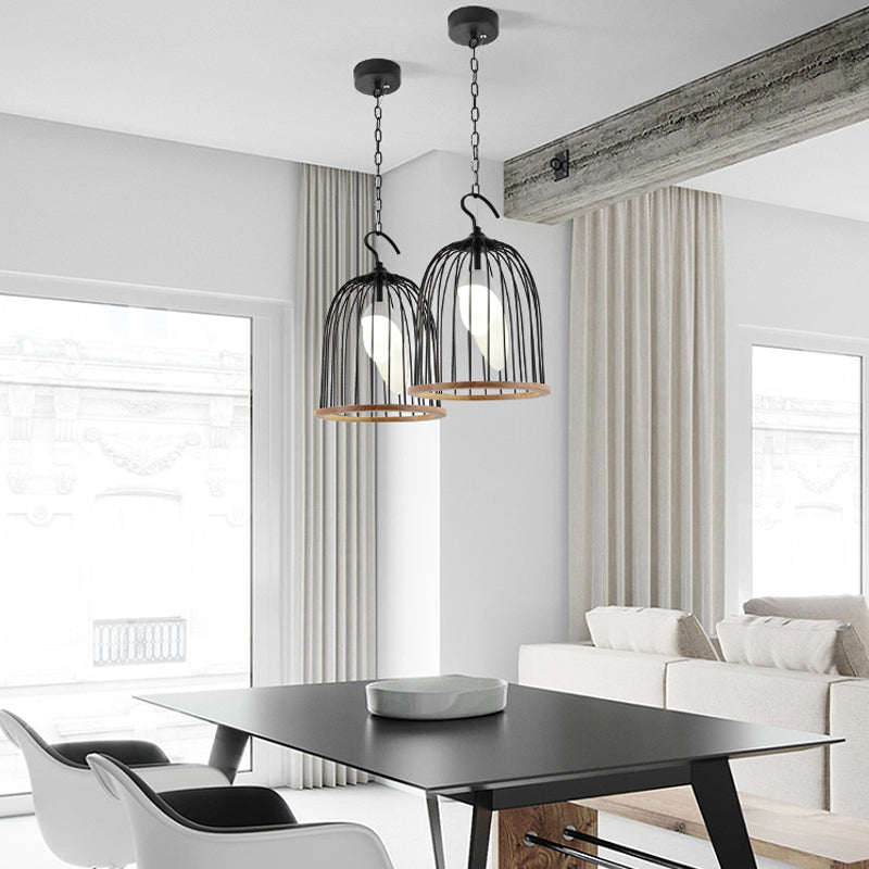 Black Bird Cage Hanging Lamp Modern 1 Head Metal Ceiling Pendant Light ...