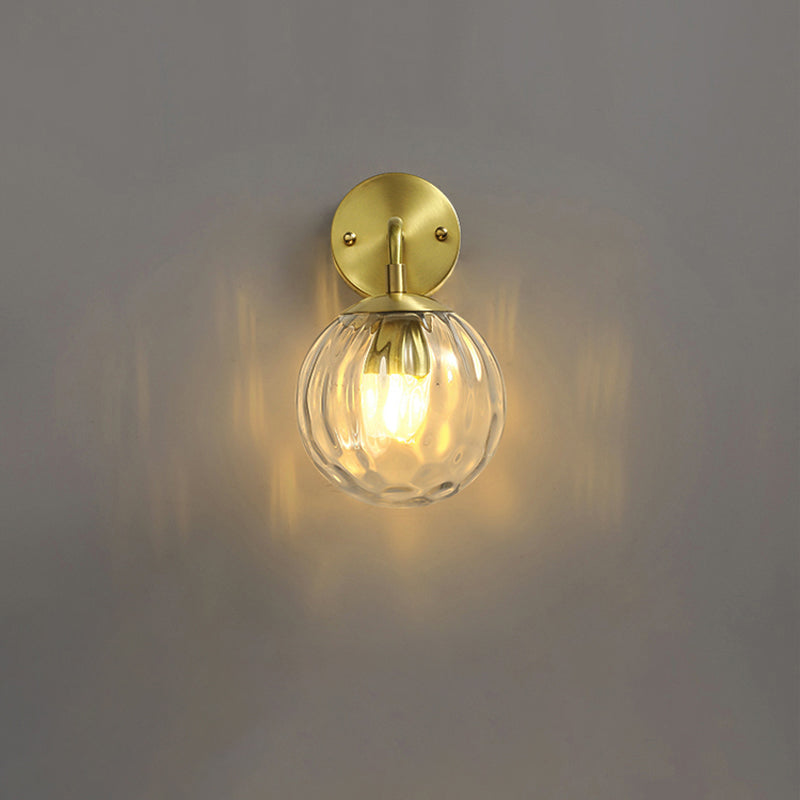 Clear Ripple Glass Ball Wall Light Minimalistic 1-Light Brass Sconce ...