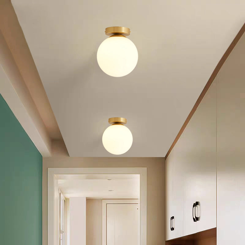 Minimalism Spherical Ceiling Flush Light White Glass Single Entryway ...