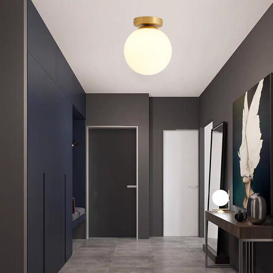 Minimalism Spherical Ceiling Flush Light White Glass Single Entryway ...