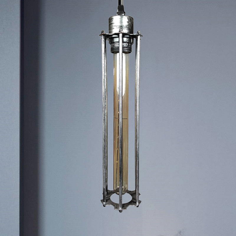 Metal Tube Cage Hanging Light Industrial Style 1 Light Dining Table ...