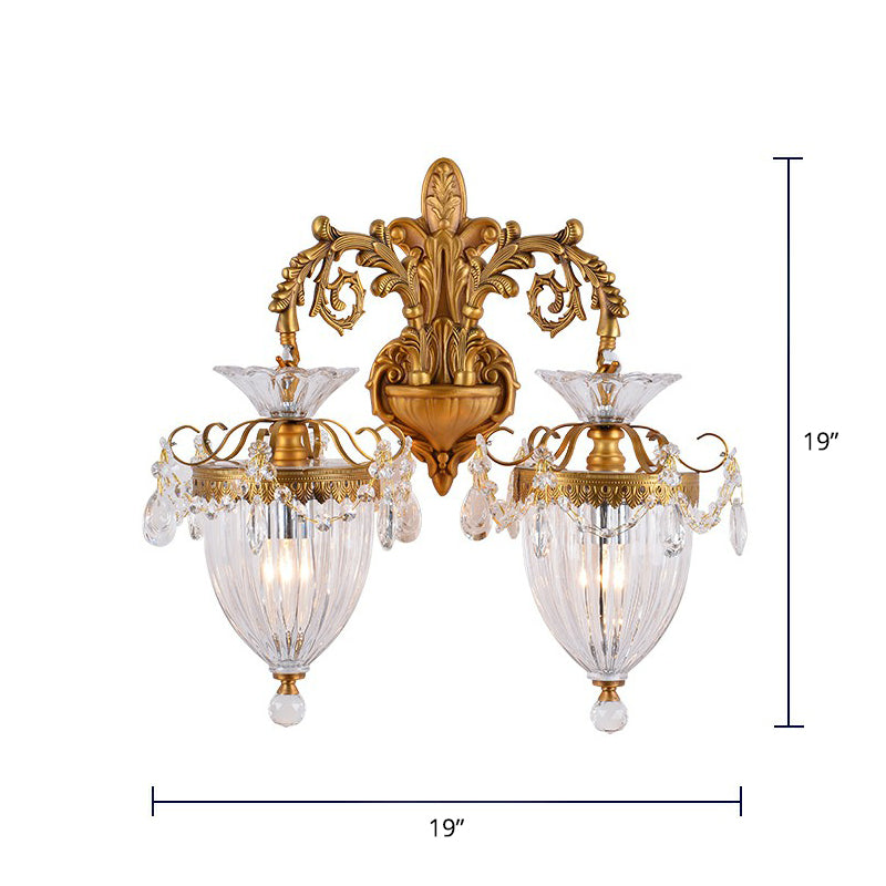 Gold Finish Wall Light French Country Clear Rib Glass Bell Shaped Wall ...