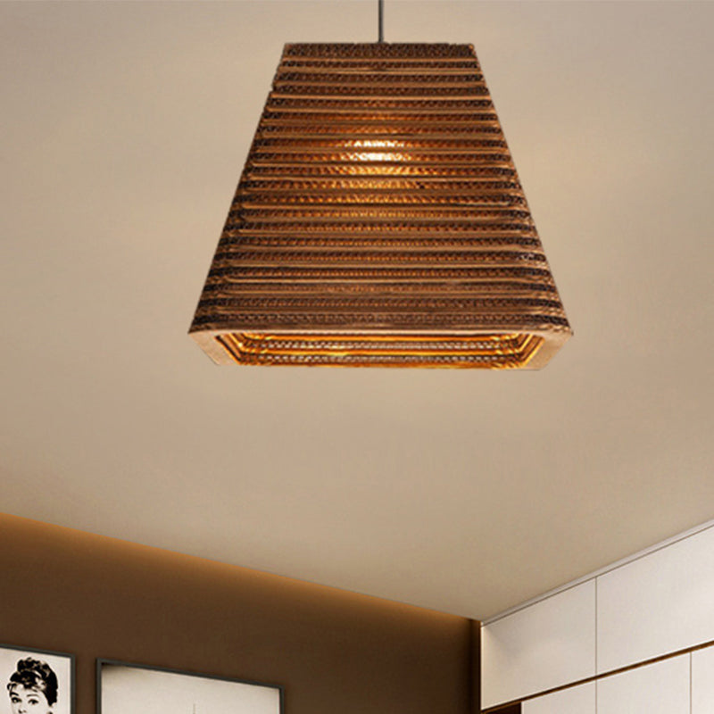 Paper Trapezoid Suspension Lamp Asian Style 1 Light Hanging Pendant ...