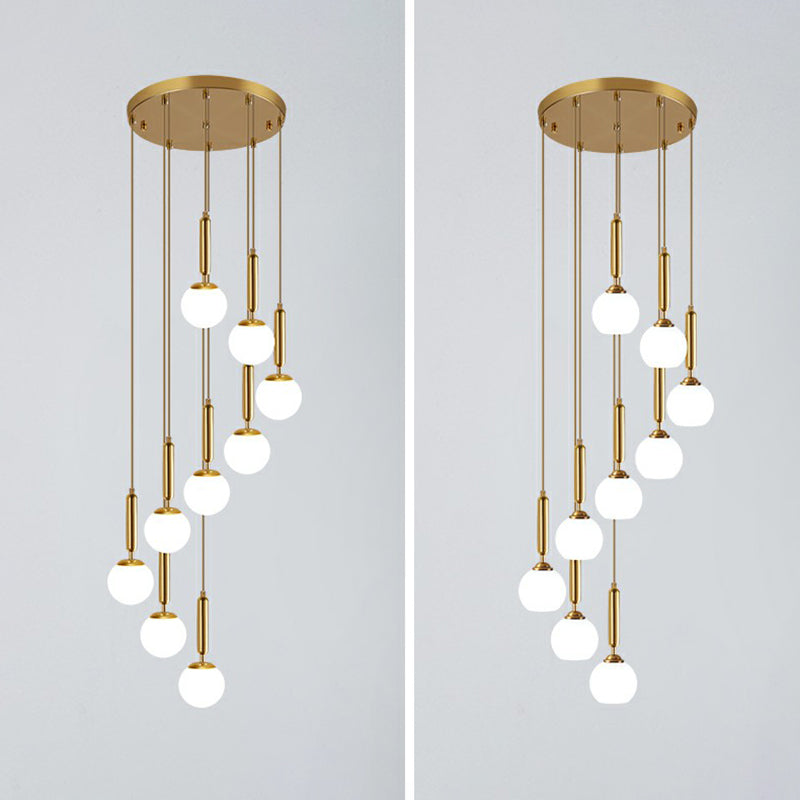 Minimalist Ball Pendant Lighting White Glass Stairway Multi Hanging ...