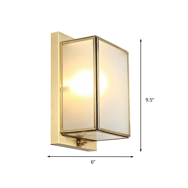Brass Rectangle Sconce Traditionary White Glass 1/2 Heads Wall Mounted ...