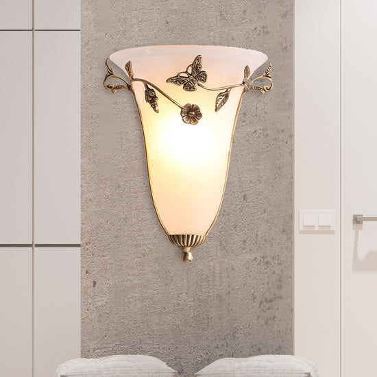 Bell Wall Lamp Traditional White Glass 1 Bulb Brass Sconce Light ...