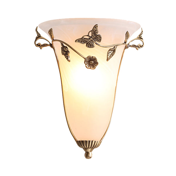 Bell Wall Lamp Traditional White Glass 1 Bulb Brass Sconce Light ...