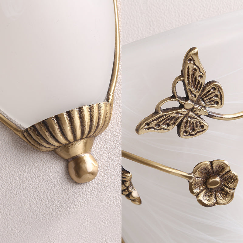Bell Wall Lamp Traditional White Glass 1 Bulb Brass Sconce Light ...