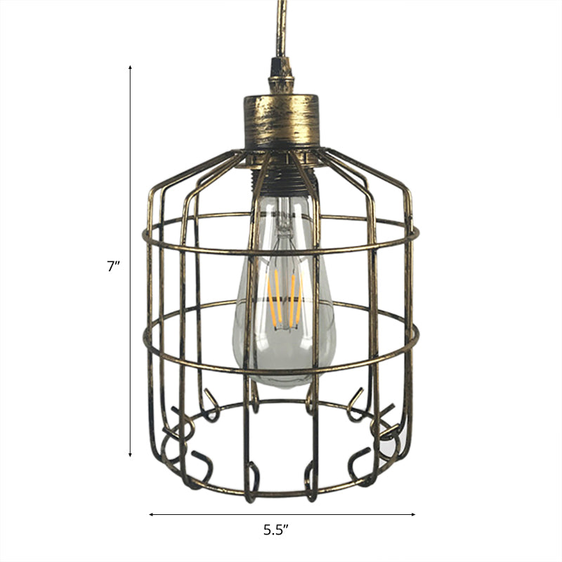 Industrial Wire Frame Hanging Light 1 Head Metallic Pendant Lamp ...