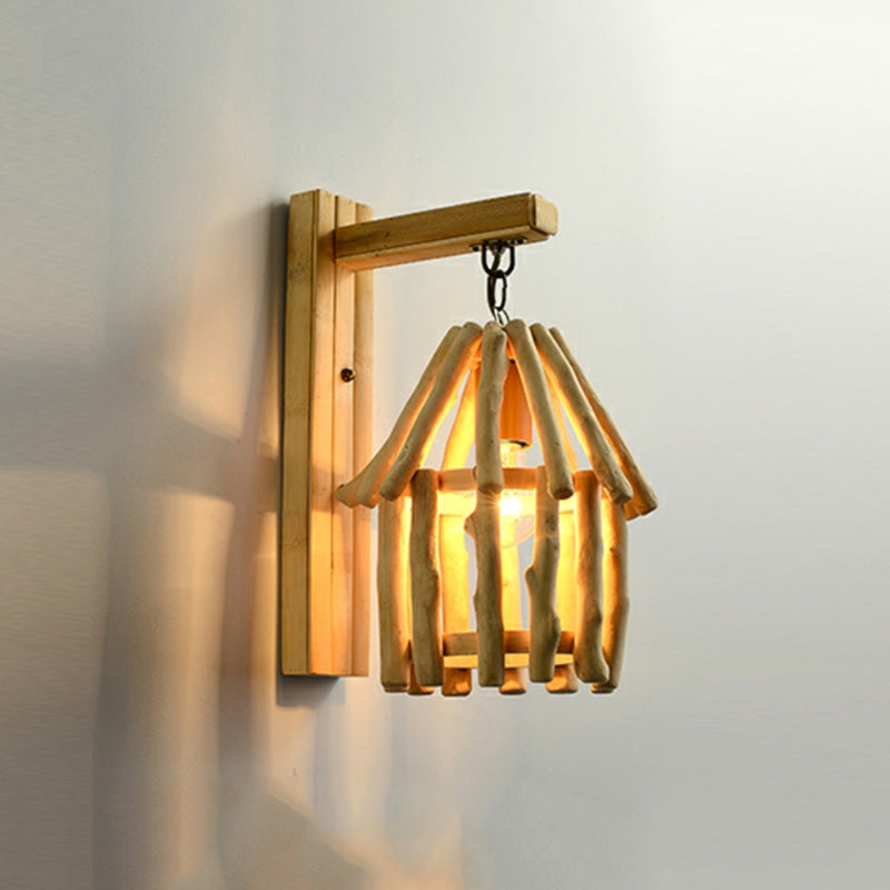 Single Restaurant Wall Light Chinese Style Wall Hanging Lamp with Woven ...