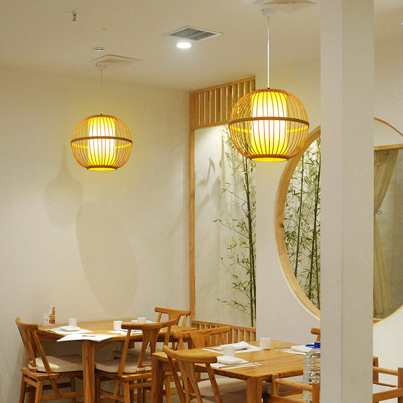 Sphere Tea Room Ceiling Pendant Wooden Single-Bulb Chinese Suspension ...