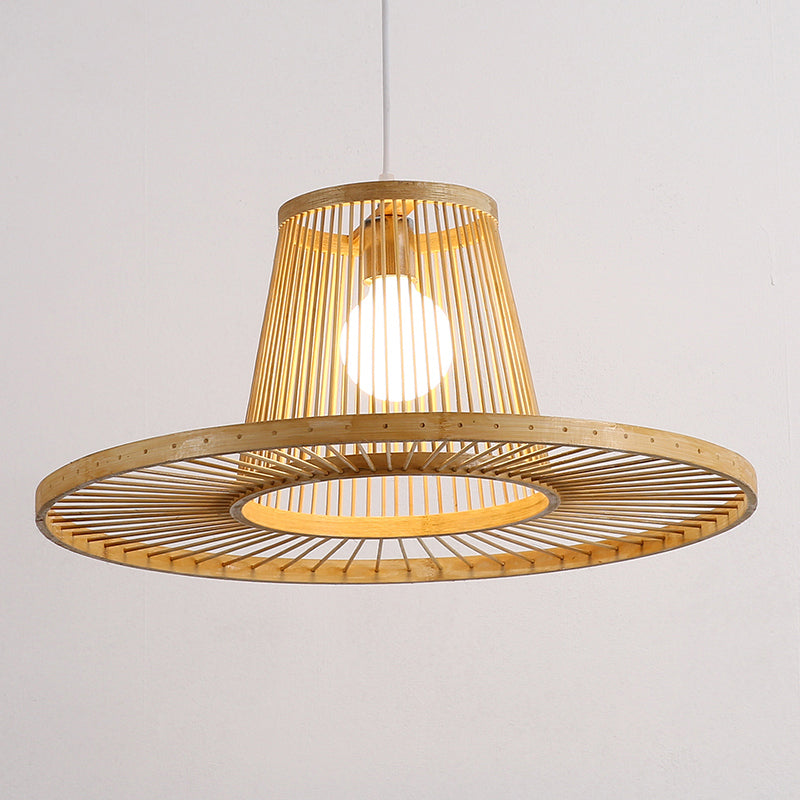 Modern Hat Shaped Pendant Light Bamboo 1 Head Dining Room Pendulum ...