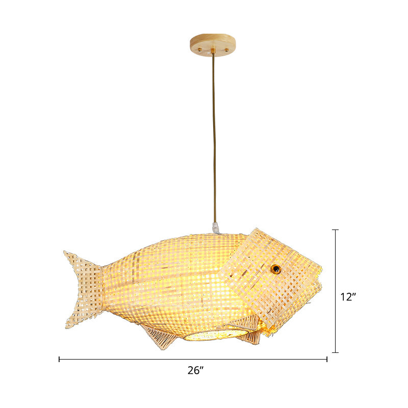 Bamboo Fish Hanging Pendant Light South-East Asia Single Beige Ceiling ...