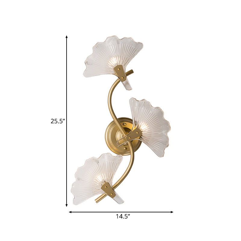 Gold Ginkgo Sconce Light Traditional 1/3 Heads Metal Wall Lighting ...