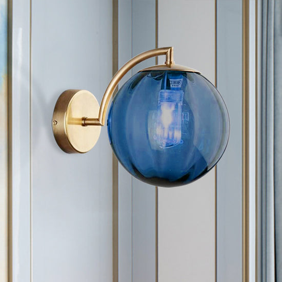 Postmodernist Brass Armed Ball Sconce Lamp Red/Blue/Amber Glass Single ...
