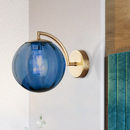 Postmodernist Brass Armed Ball Sconce Lamp Red/Blue/Amber Glass Single ...