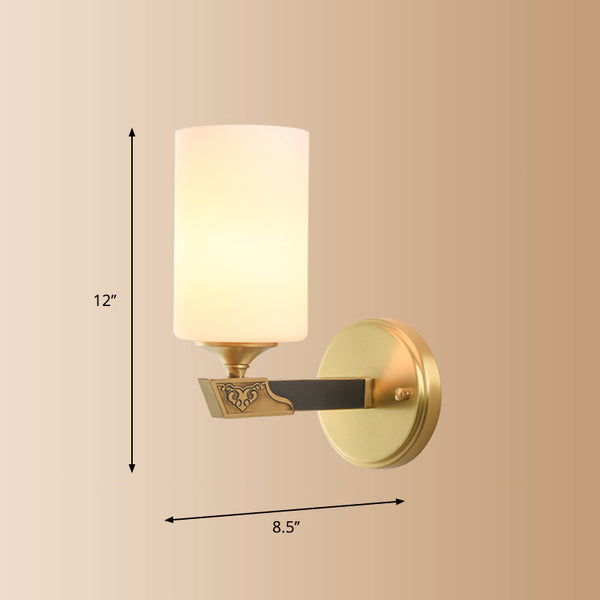 Single-Bulb Glass Wall Light Minimalist Gold Finish Cylindrical Foyer ...