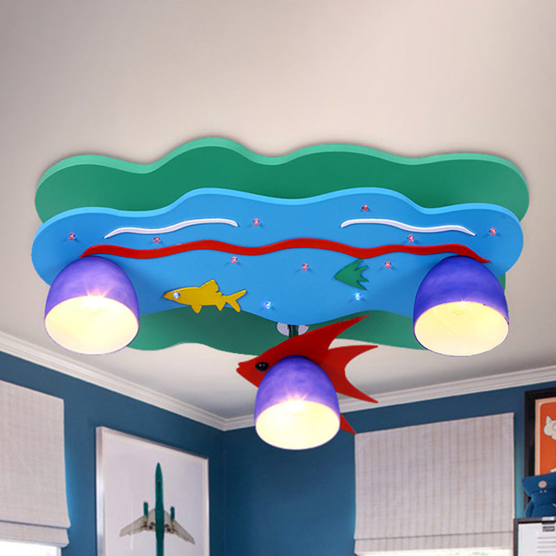 3 Light Sea Ceiling Fixture Kids Wood Multi-Color Ceiling Mount Light ...