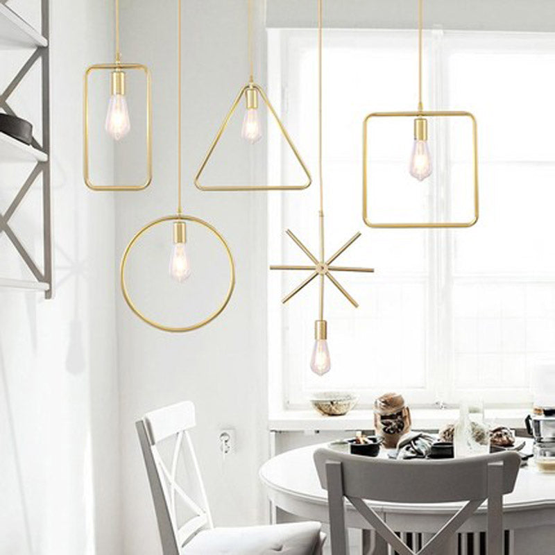 Gold Geometric Suspension Pendant Light Nordic Metal 1 Head Dining Room ...