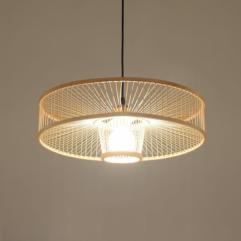 Round Pendulum Light Minimalist Bamboo Single-Bulb Bedroom Ceiling ...