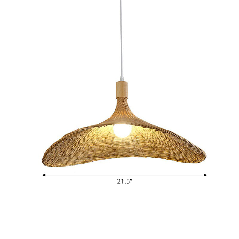 Hat Shaped Pendant Lighting Fixture Asian Bamboo 1-Light Wood Hanging ...