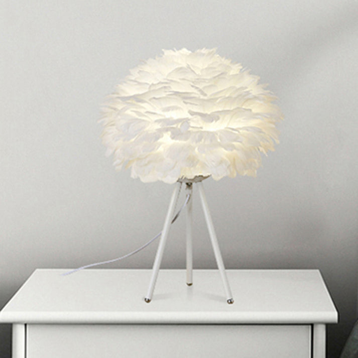 Minimalistic Spherical Night Lamp Feather 1-Head Bedside Table Light ...