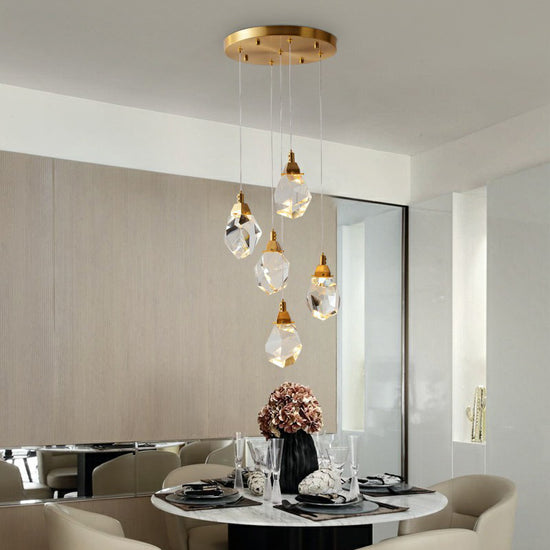 Crystal Gem Cluster Pendant Light Minimalistic Brass LED Pendulum Light ...