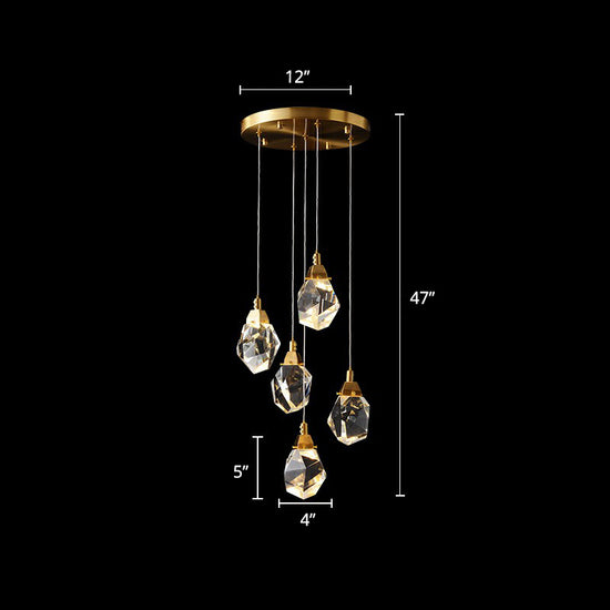 Crystal Gem Cluster Pendant Light Minimalistic Brass LED Pendulum Light ...