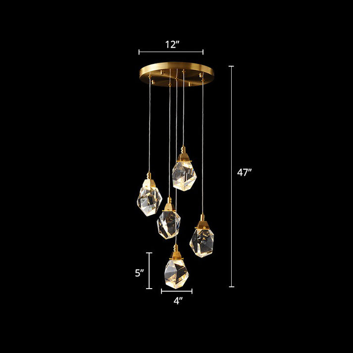Crystal Gem Cluster Pendant Light Minimalistic Brass LED Pendulum Light ...