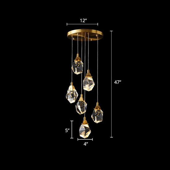 Crystal Gem Cluster Pendant Light Minimalistic Brass LED Pendulum Light ...