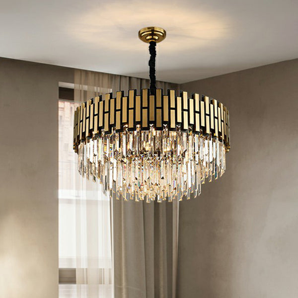 Gold Finish Round Hanging Ceiling Light Postmodern Crystal Rods ...