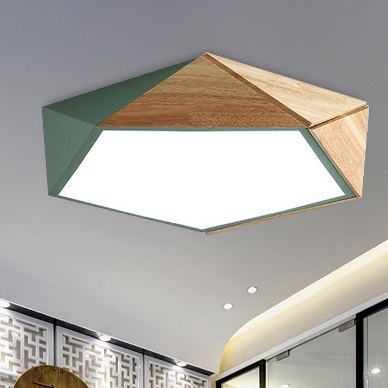 Pentagon Study Room Ceiling Lamp Acrylic & Wood Macron Style 16.5"/20.5 ...