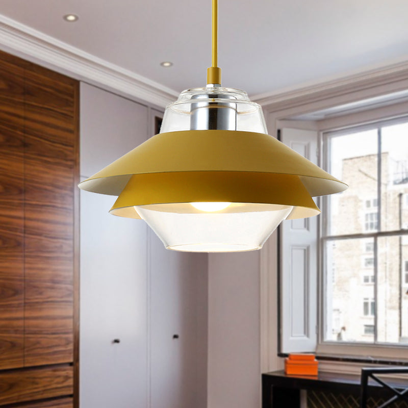 Gray/Yellow Flared Hanging Pendant Light Macaron Stylish 1 Light Metal ...