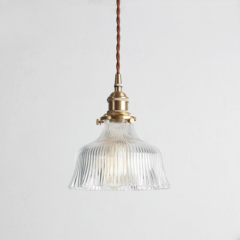 Pleated Clear Glass Pendant Lamp Nautical 1-Light Restaurant Ceiling ...