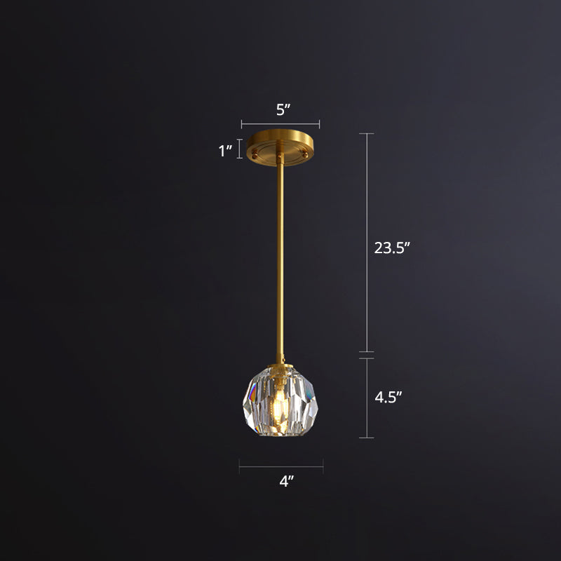Simple Ball Ceiling Pendant Lamp Clear Cut Crystal 1 Bulb Bedside ...