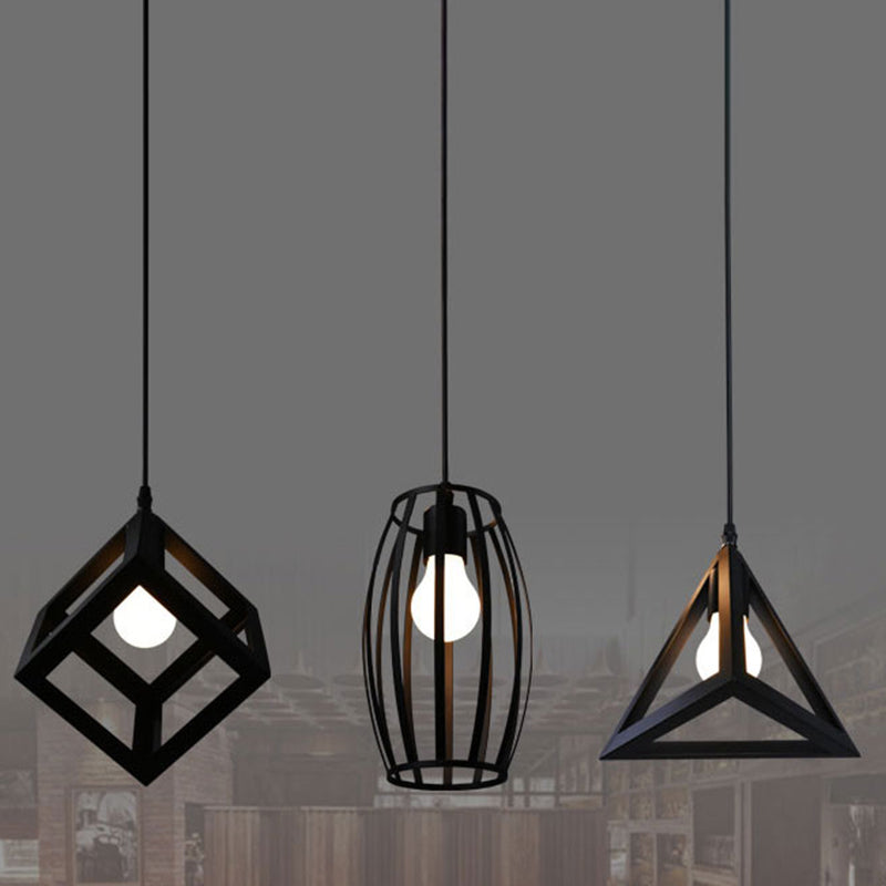 Black 1 Head Suspension Lamp Industrial Iron Geometric Cage Hanging ...