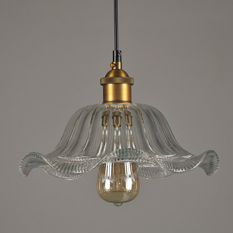 Clear Glass Flower Suspension Lamp Industrial 1 Bulb Dining Room ...