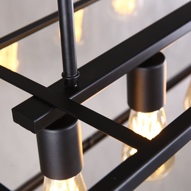 Wrought Iron Black Hanging Light Fixture Rectangular Industrial Style ...