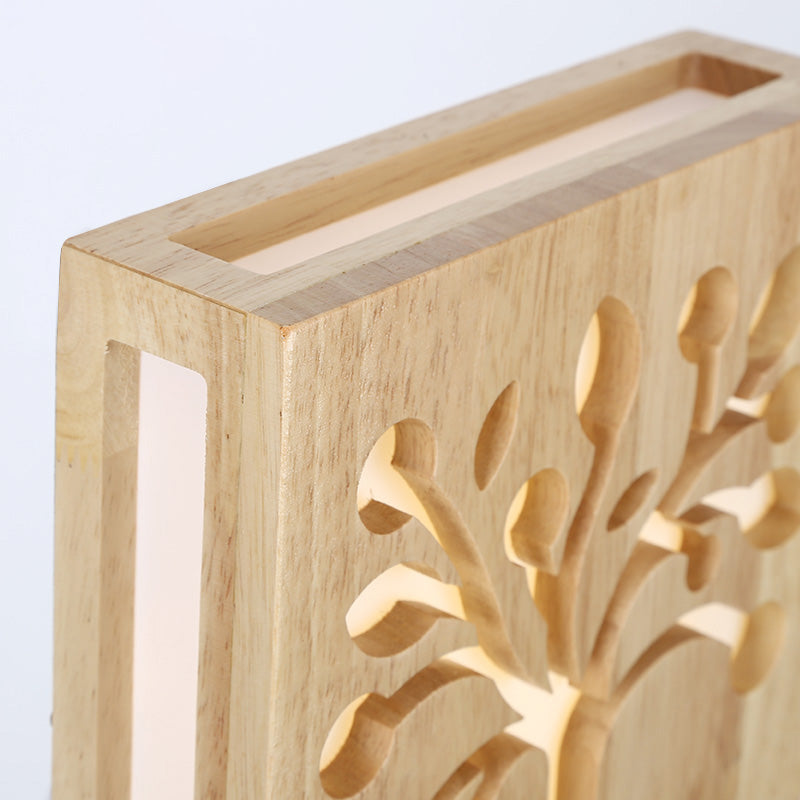 Square Flush Mount Wall Light Art Deco Wooden Corridor LED Sconce ...