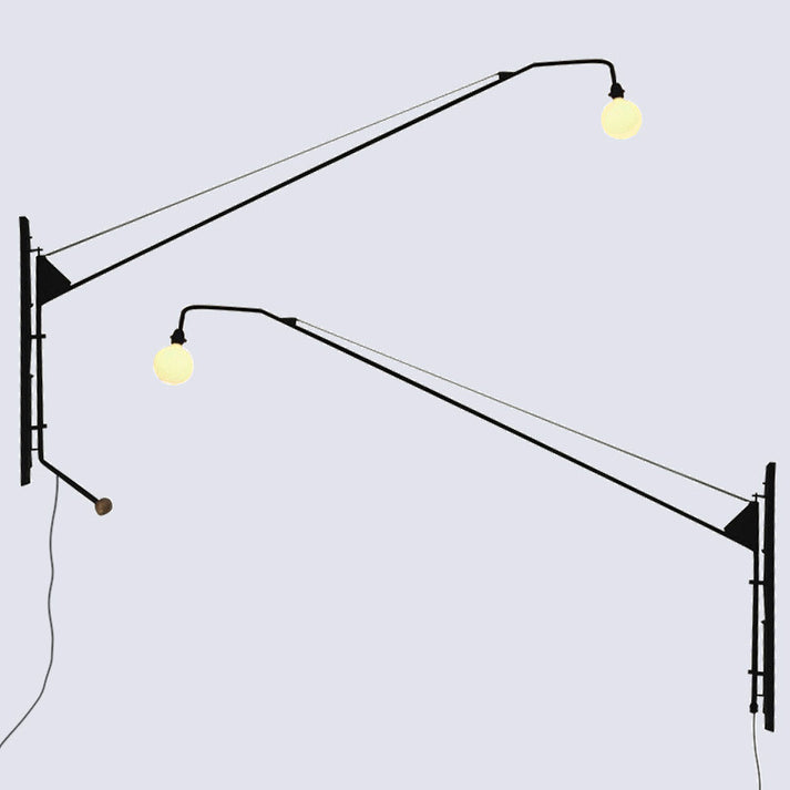 1 Bulb Fishing Rod Wall Lamp Fixture Industrial Black Metal Sconce ...